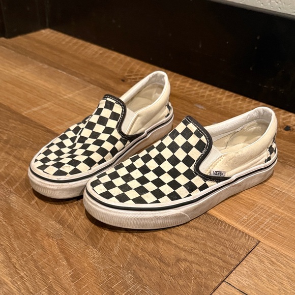 Vans | Shoes | Vans Checkered Slipon Sneakers Black And Cream | Poshmark